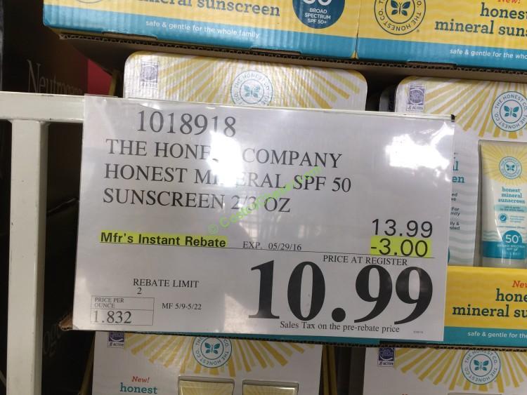 The Honest Company Honest Mineral Sunscreen SPF 50+ , 2/3 oz – Costco ...