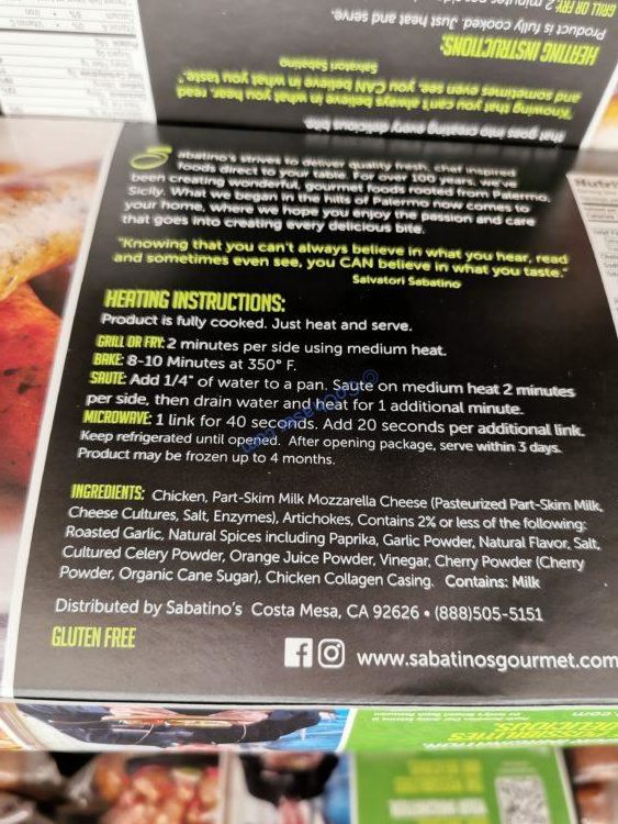 Sabatino’s Chicken Garlic Sausage 3 Pound Package – CostcoChaser