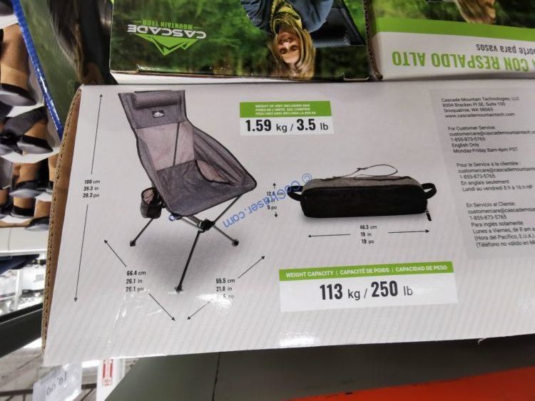 Cascade Mountain Ultralight Packable Highback Chair with Armrest ...